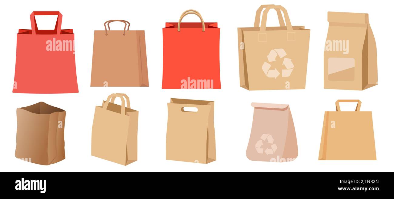 Collection set of cartoon paper bag objects Stock Vector Image & Art ...