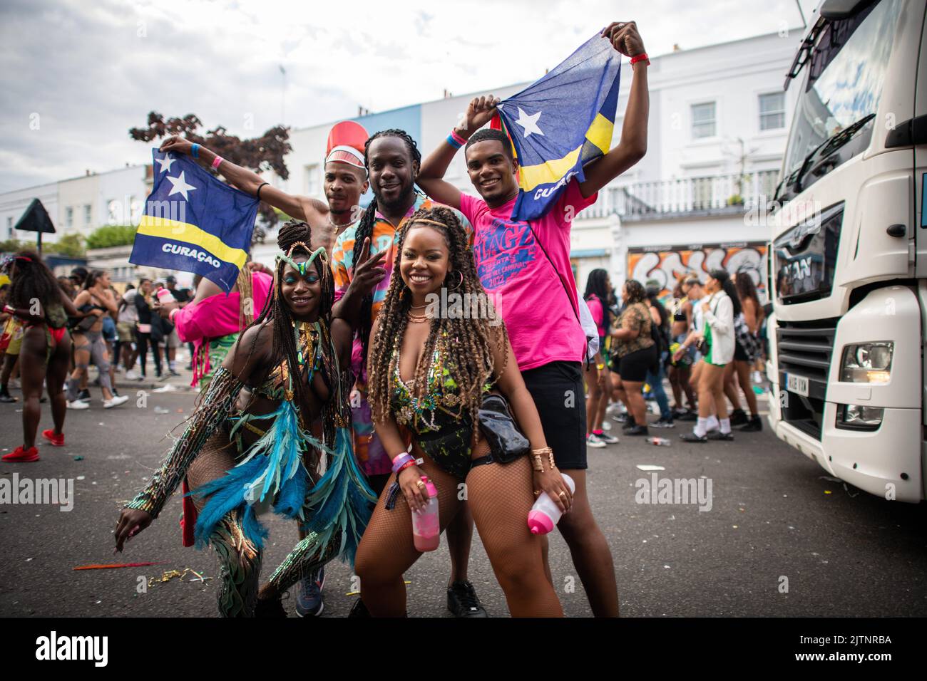 London, UK. 29th Aug, 2022. Revelers pose on Adults Day during the ...