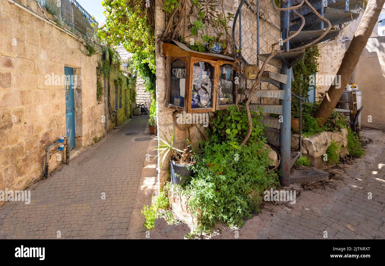 Israel, Jerusalem old narrow streets of Nahlaot historic neighborhood ...