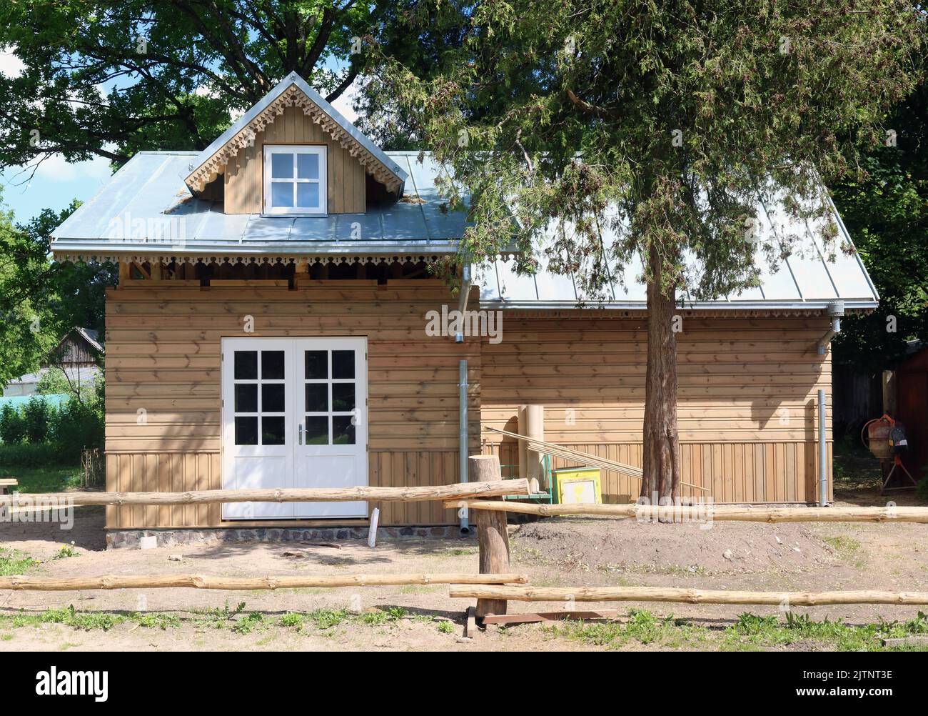 Unfinished rustic barn made from pine planks Stock Photo - Alamy