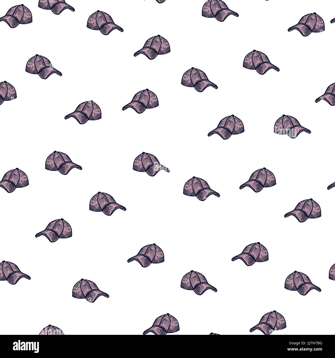 Baseball cap engraving seamless pattern. Casual modern headwear in hand ...