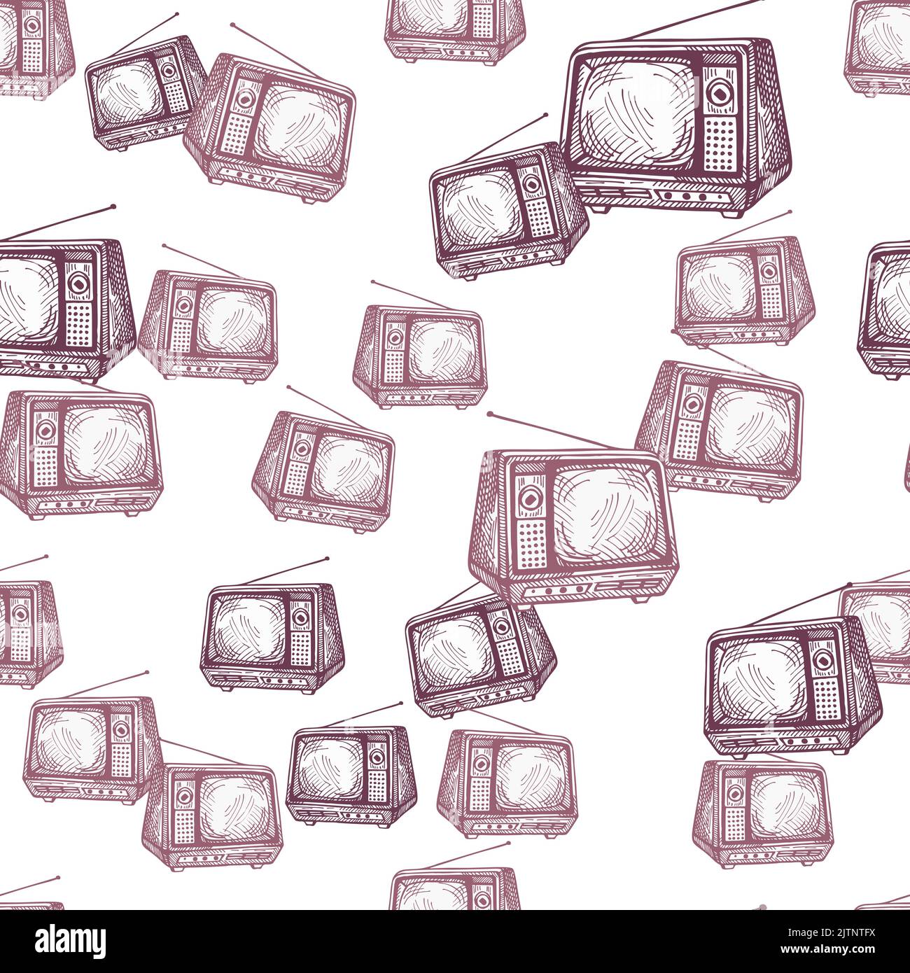 Retro TV engraved seamless pattern. Vintage television with antenna in ...