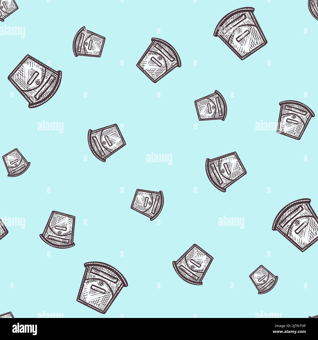 Mailbox engraved seamless pattern. Vintage letterbox in hand drawn ...