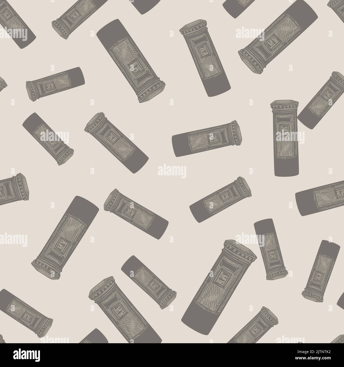 Mailbox engraved seamless pattern. Vintage letterbox in hand drawn ...