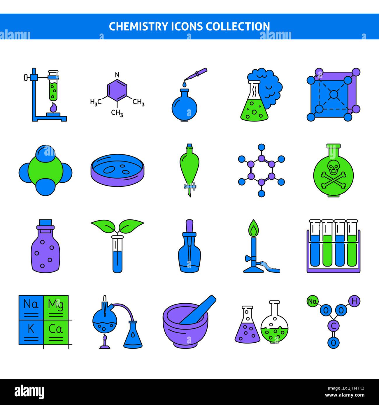 Chemistry science icon set in colored line style. Chemical laws and ...