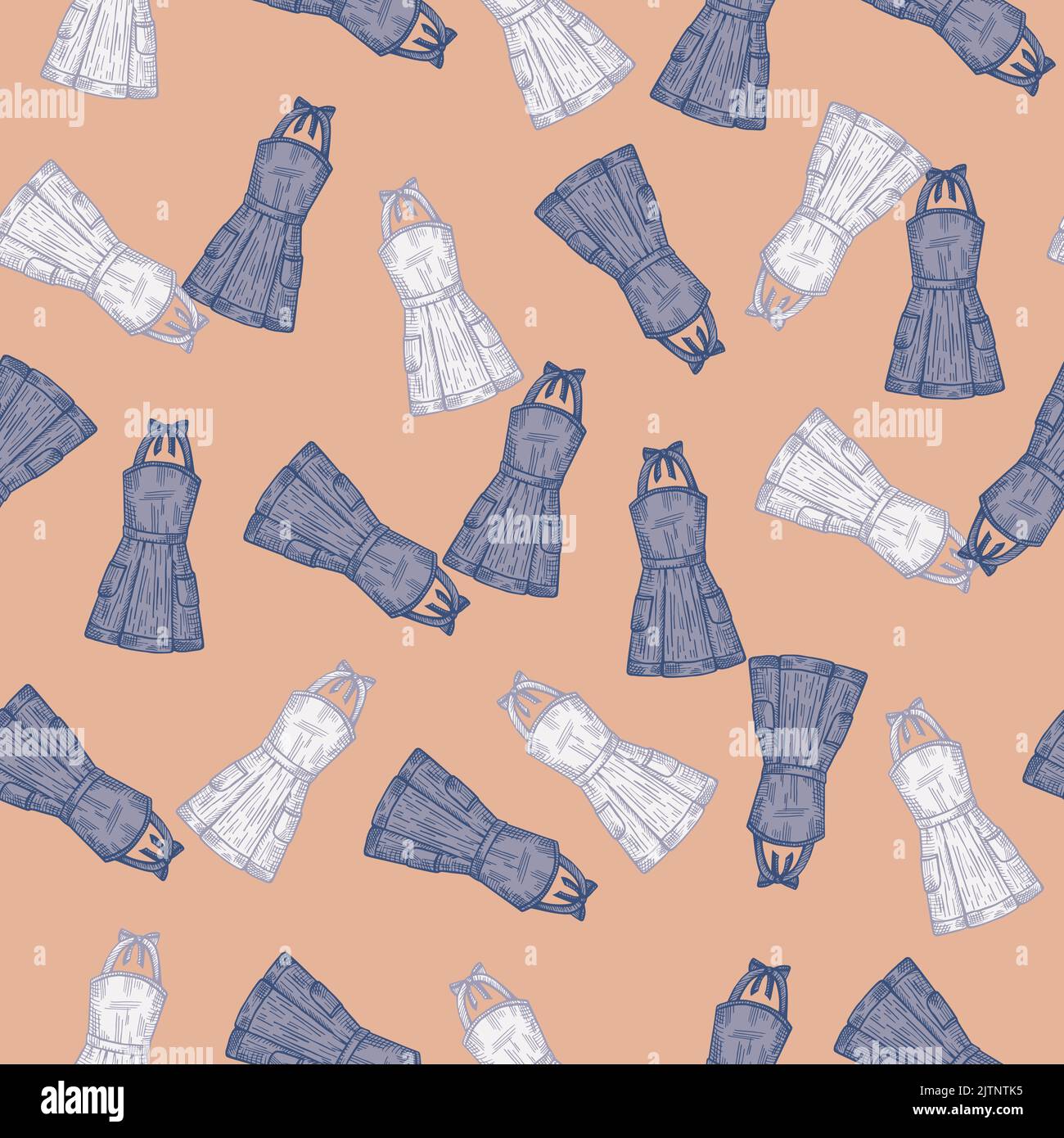 Apron pinafore engraved seamless pattern. Kitchen element for cook in ...