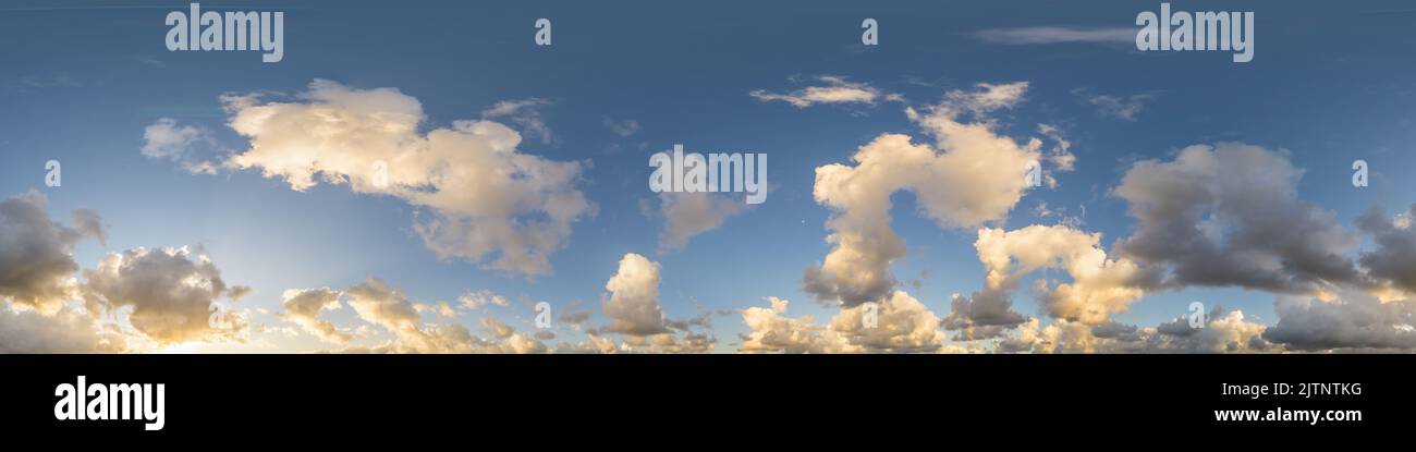 Dark blue sunset sky panorama with Cumulus clouds. Seamless hdr pano in ...