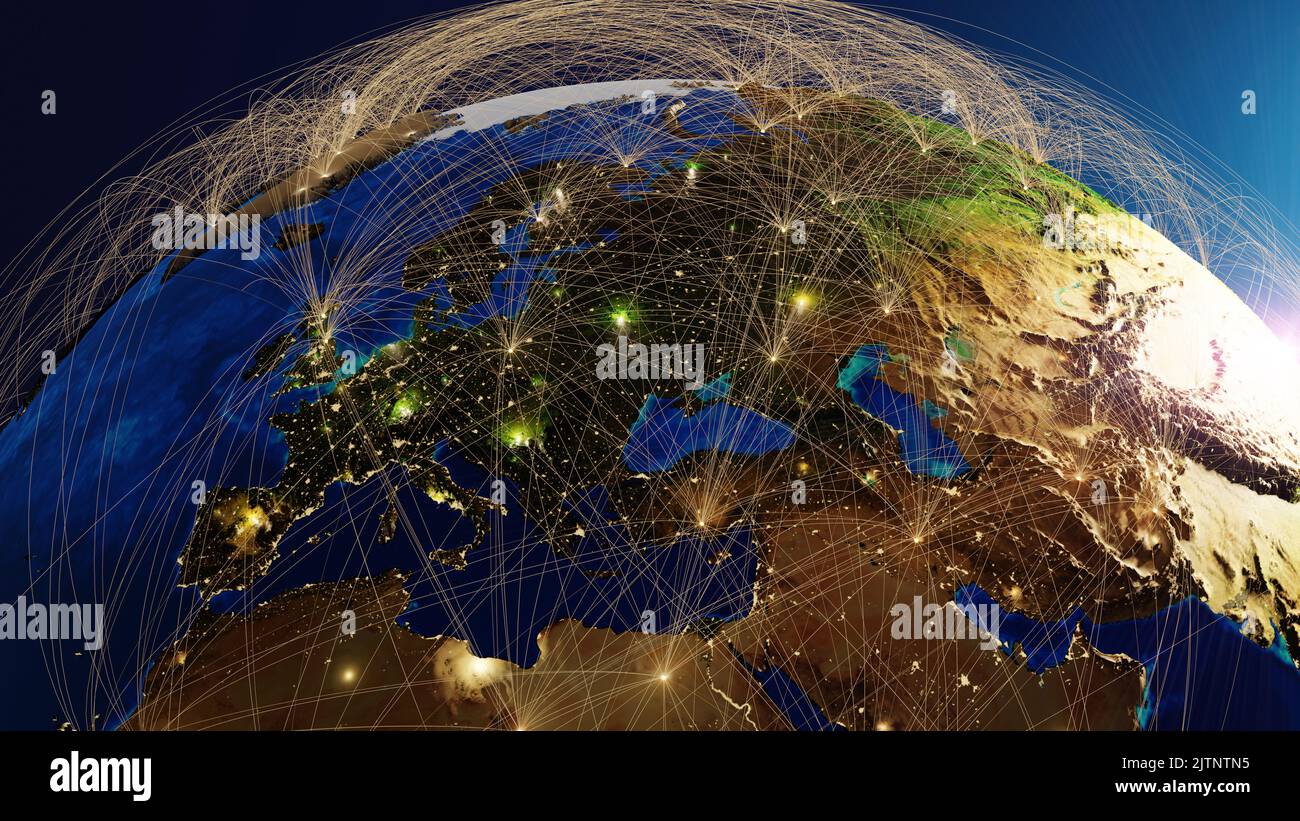 Global connection concept. Planet earth network sphere. 3d rendering ...