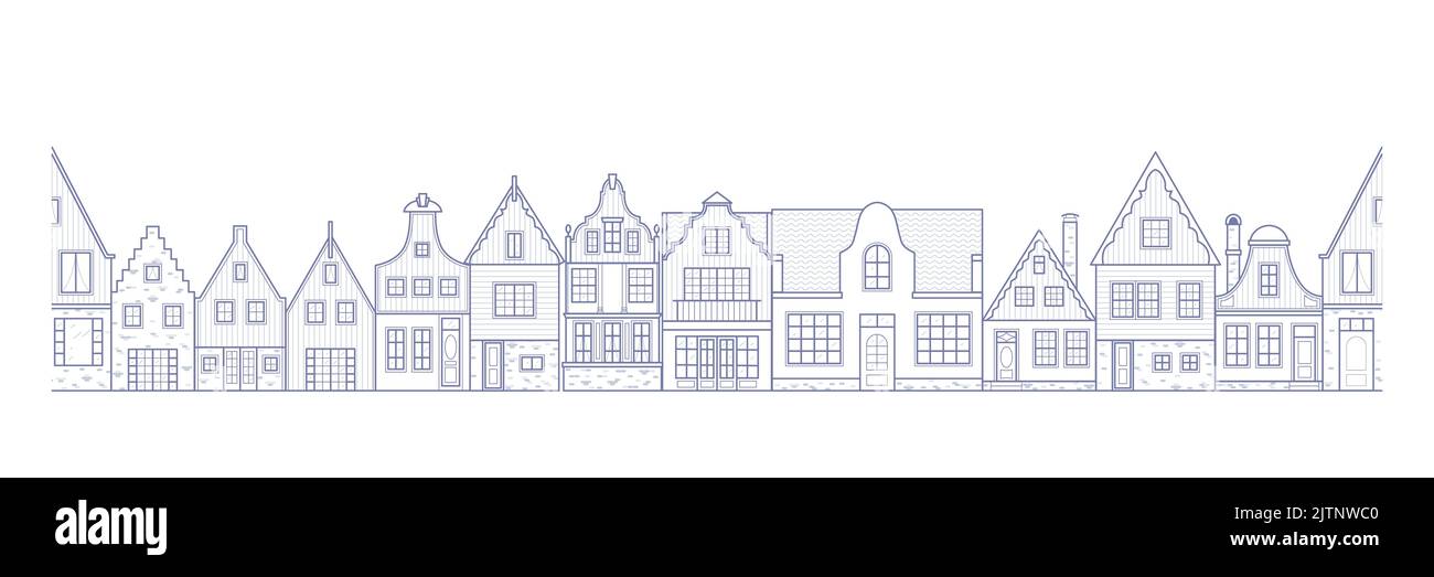 European houses seamless border. Deutsch buildings row pattern. Street ...