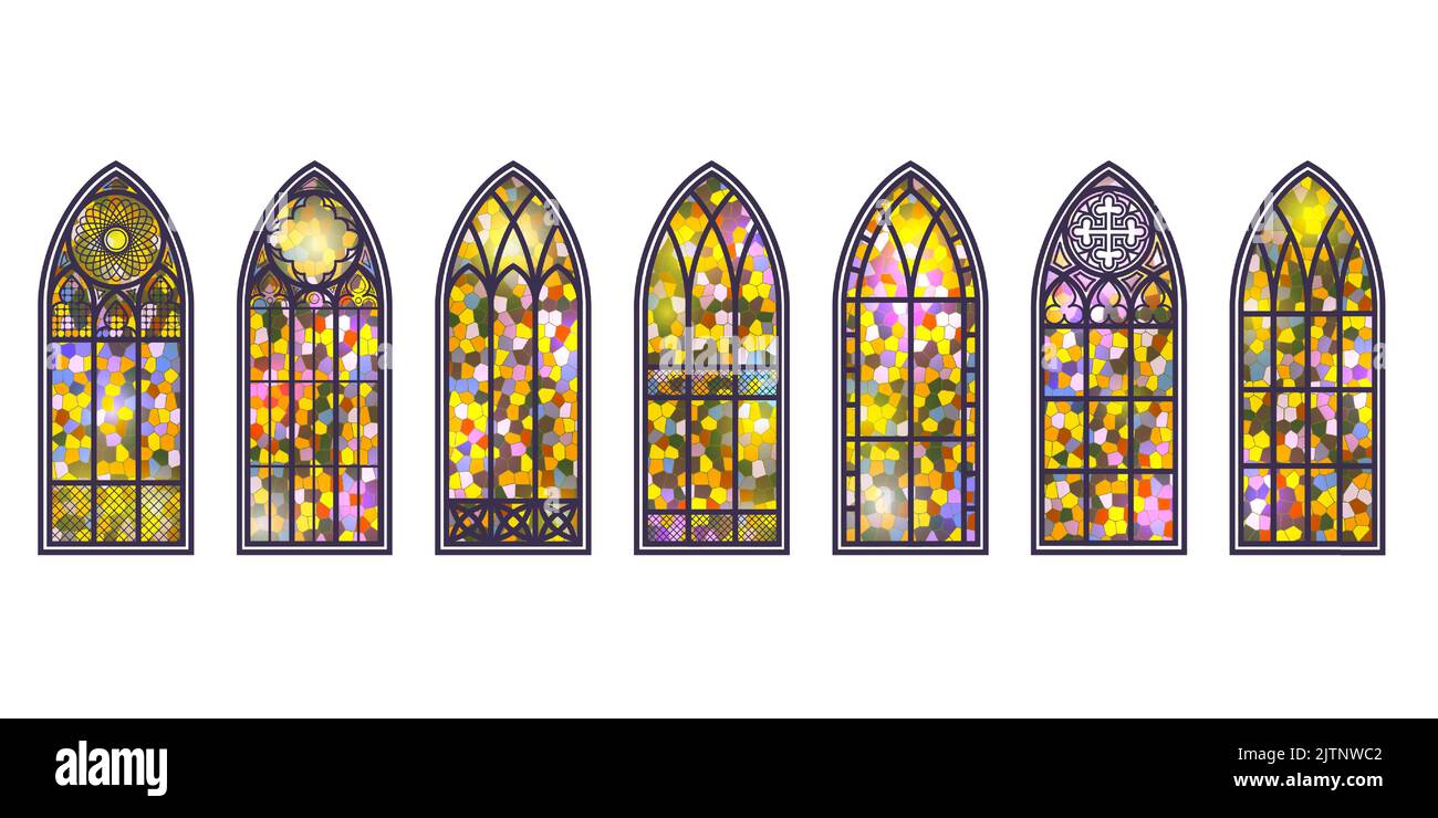 Gothic windows set. Vintage stained glass church frames. Element of ...
