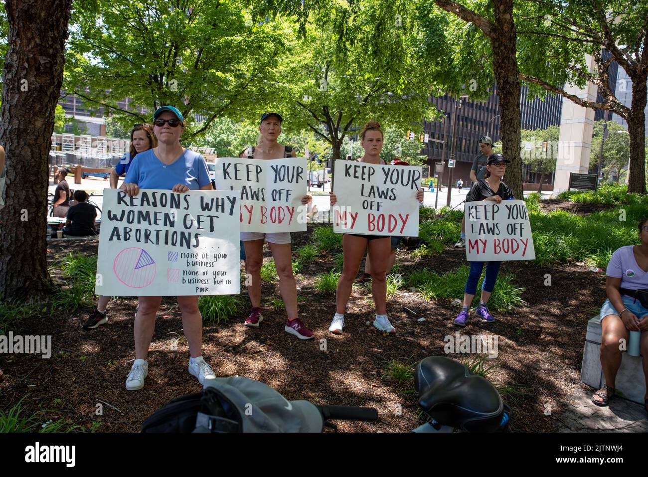 Women hold keep your laws off my body signs at a pro-choice rally Stock ...