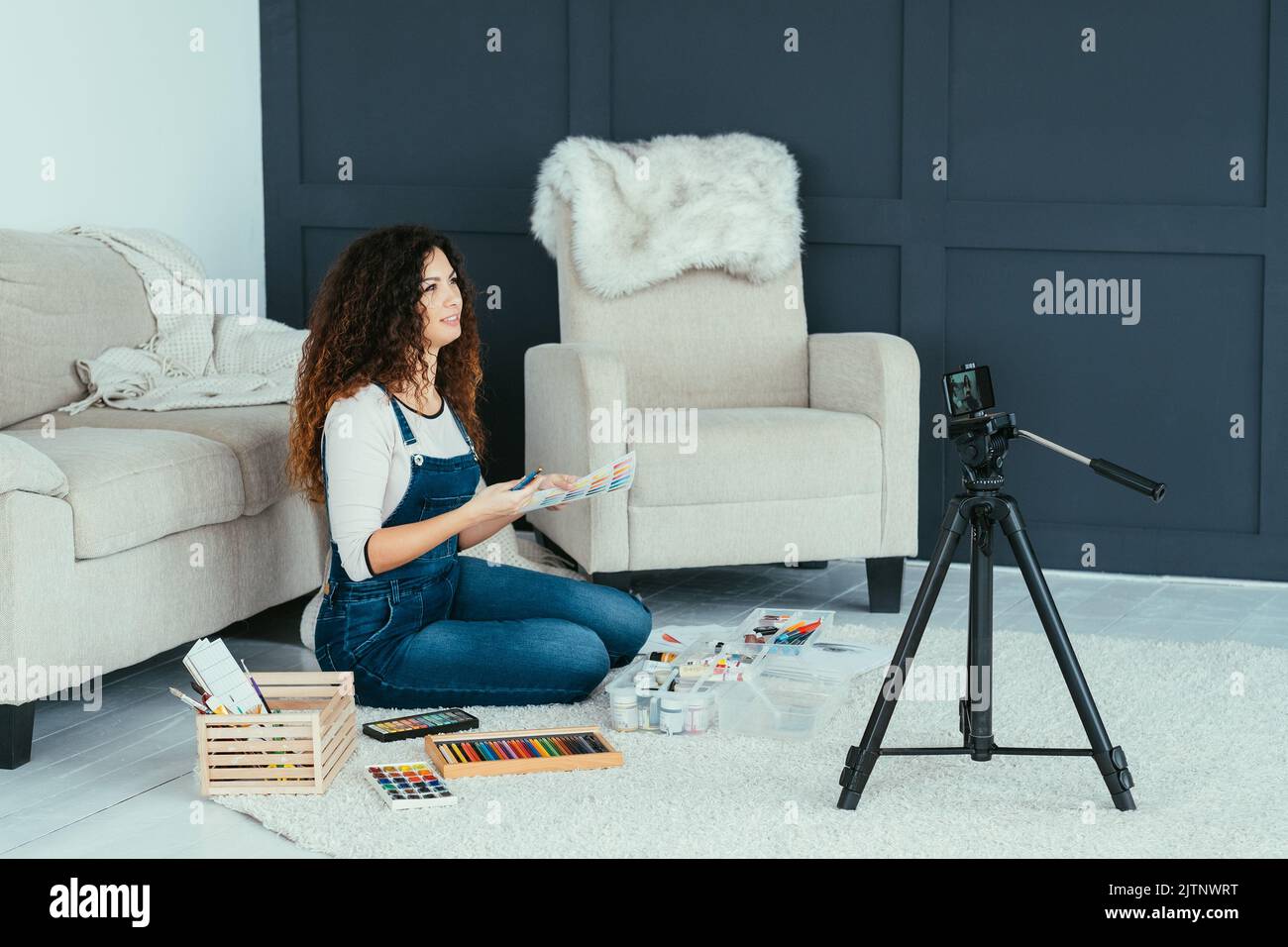 creative influencer vlog lady artist essentials Stock Photo - Alamy