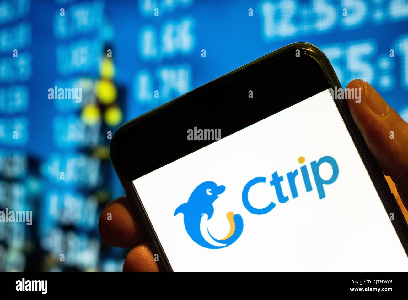 In this photo illustration, the Chinese travel search service provider Ctrip logo is displayed ...