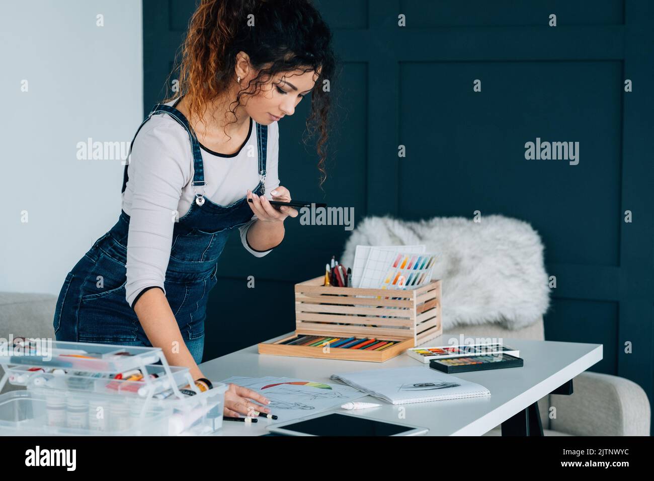 social media addiction lady smartphone artwork Stock Photo - Alamy