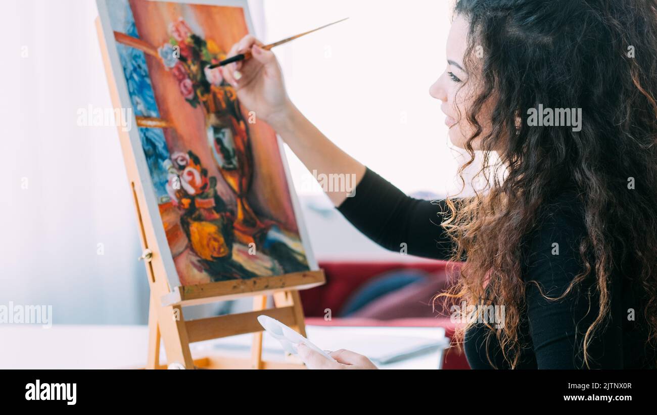 art hobby talented lady still life painting home Stock Photo - Alamy