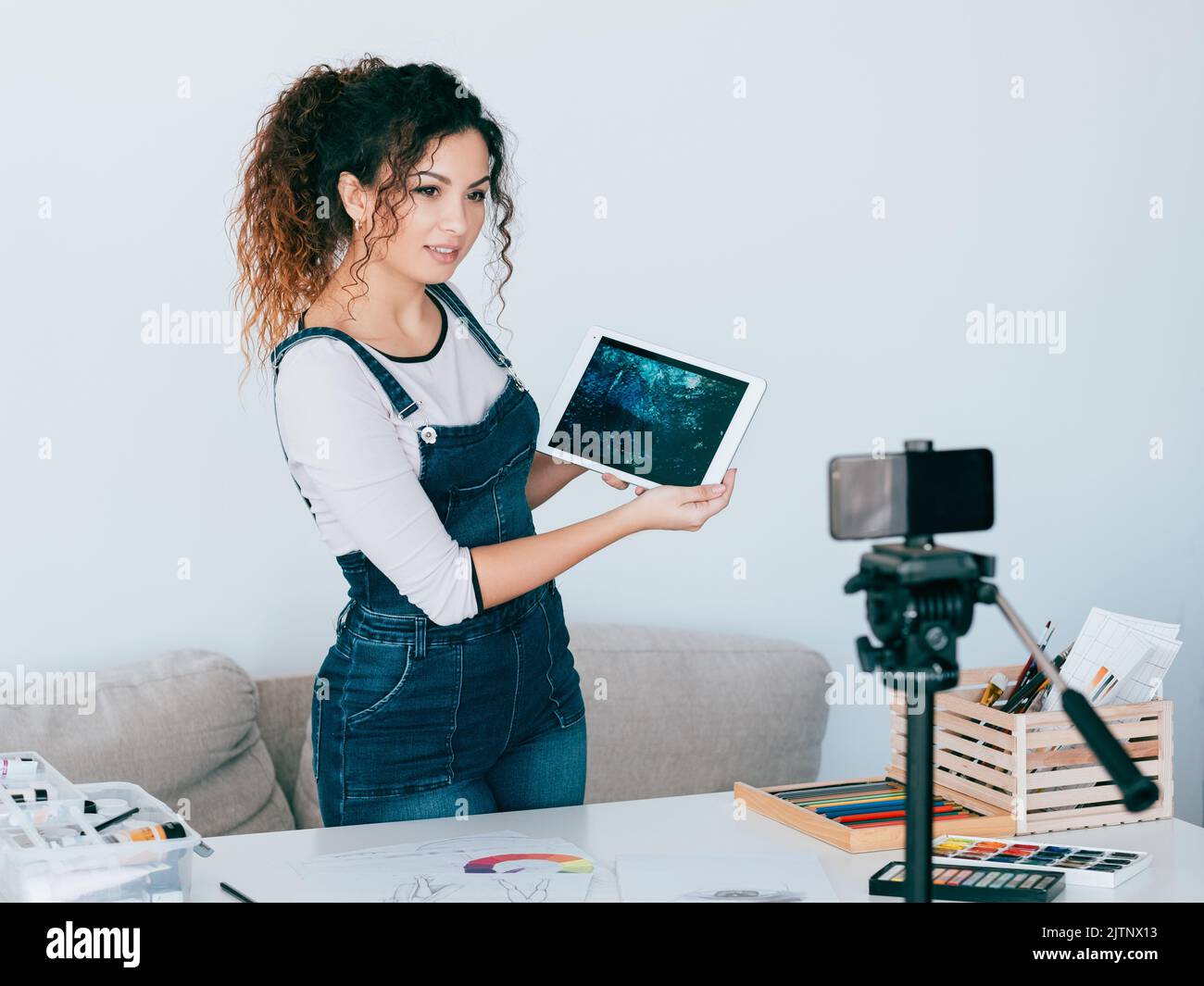 art course talented lady video drawing application Stock Photo - Alamy