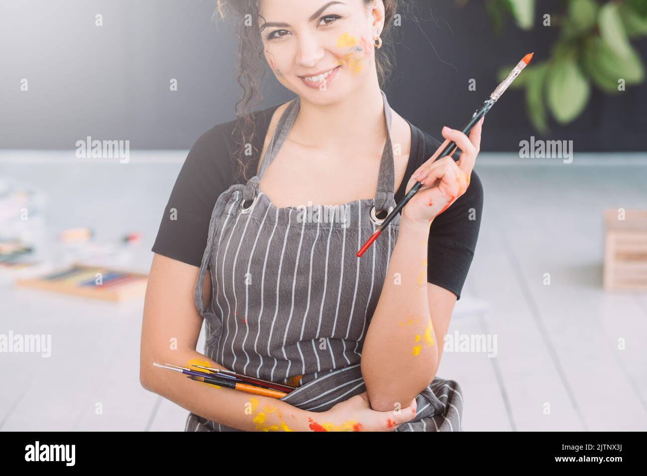 artist lifestyle talented lady colorful paint Stock Photo - Alamy