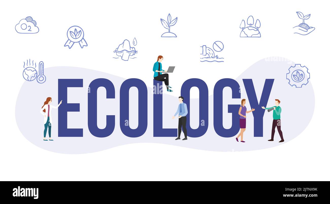 ecology environment concept with big word or text and people with ...
