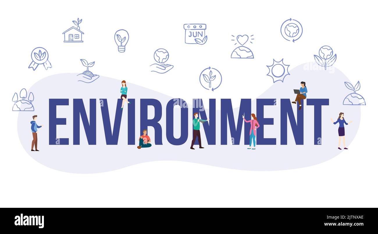 environment concept with big word or text and people with modern flat ...