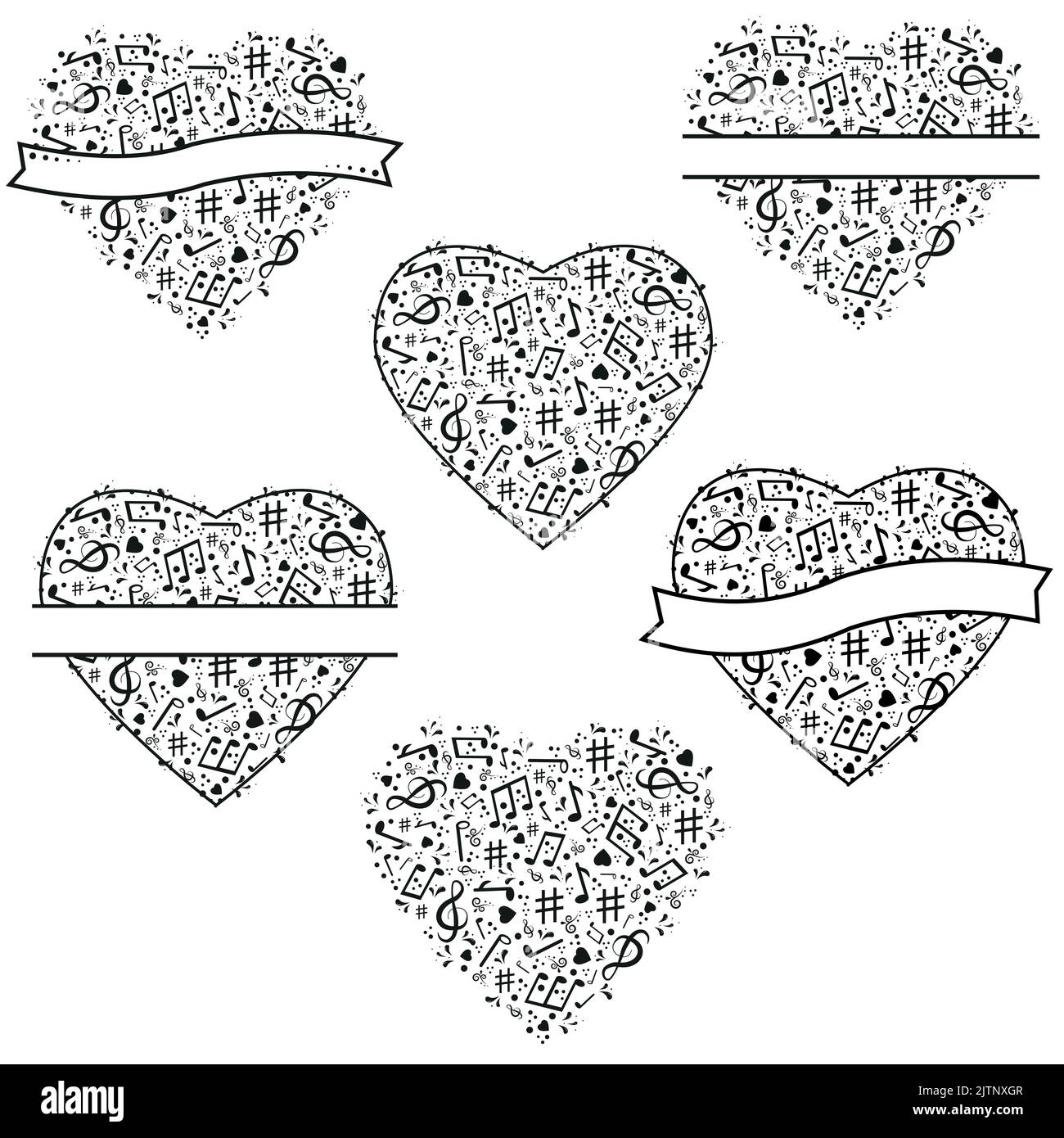 Musical heart with notes, vector isolated illustration Stock Vector ...
