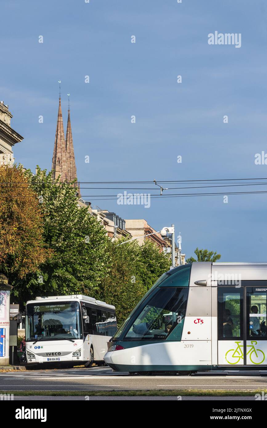 France. Alsace. Bas-Rhin (67) Strasbourg. Republic Square. Tram and bus ...