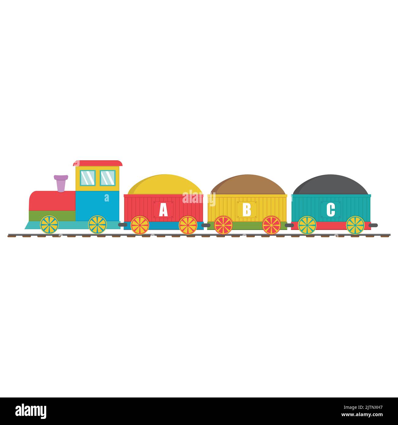 Wooden train with cars and letters ABC, back to school, color vector ...