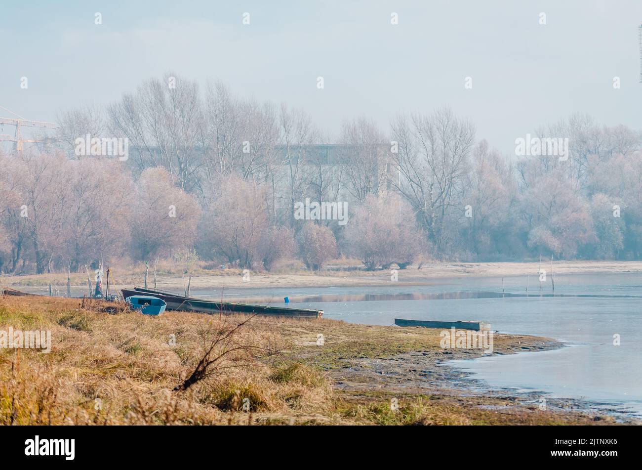 Danube Island Sodros near Novi Sad, Serbia. Gray and white landscape ...