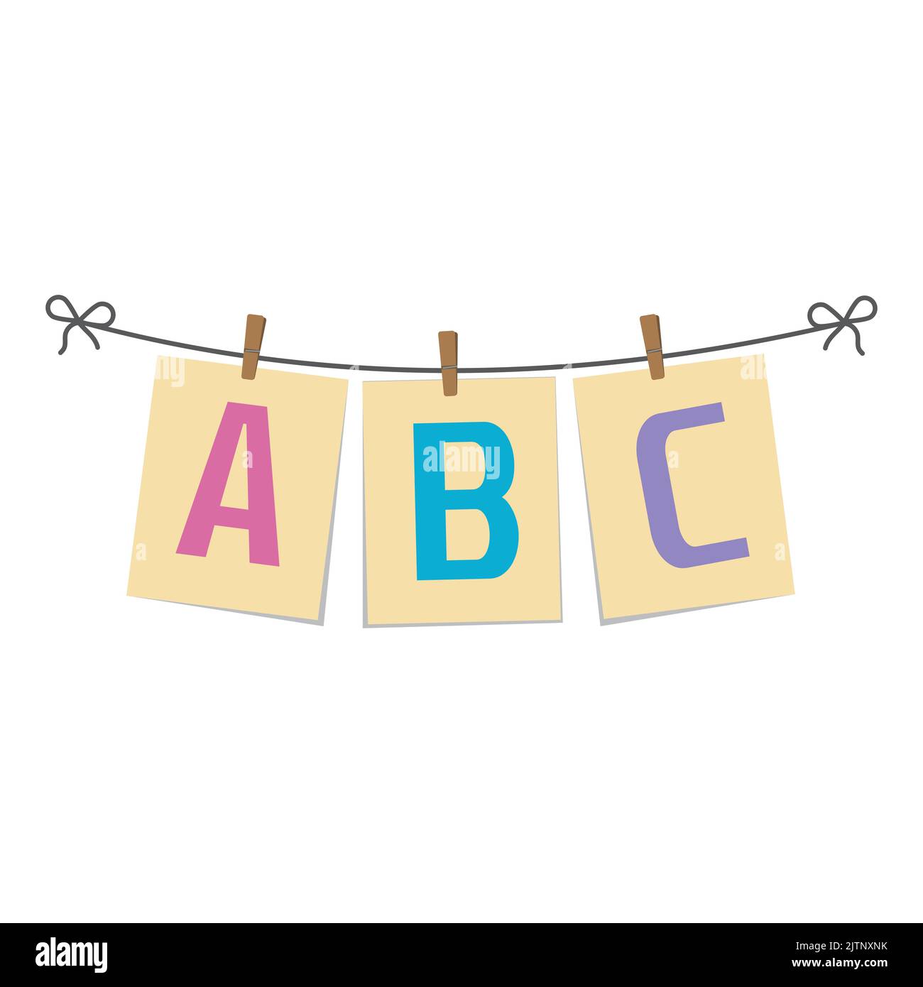 ABC letters on paper hanging on a rope, vector isolated illustration ...