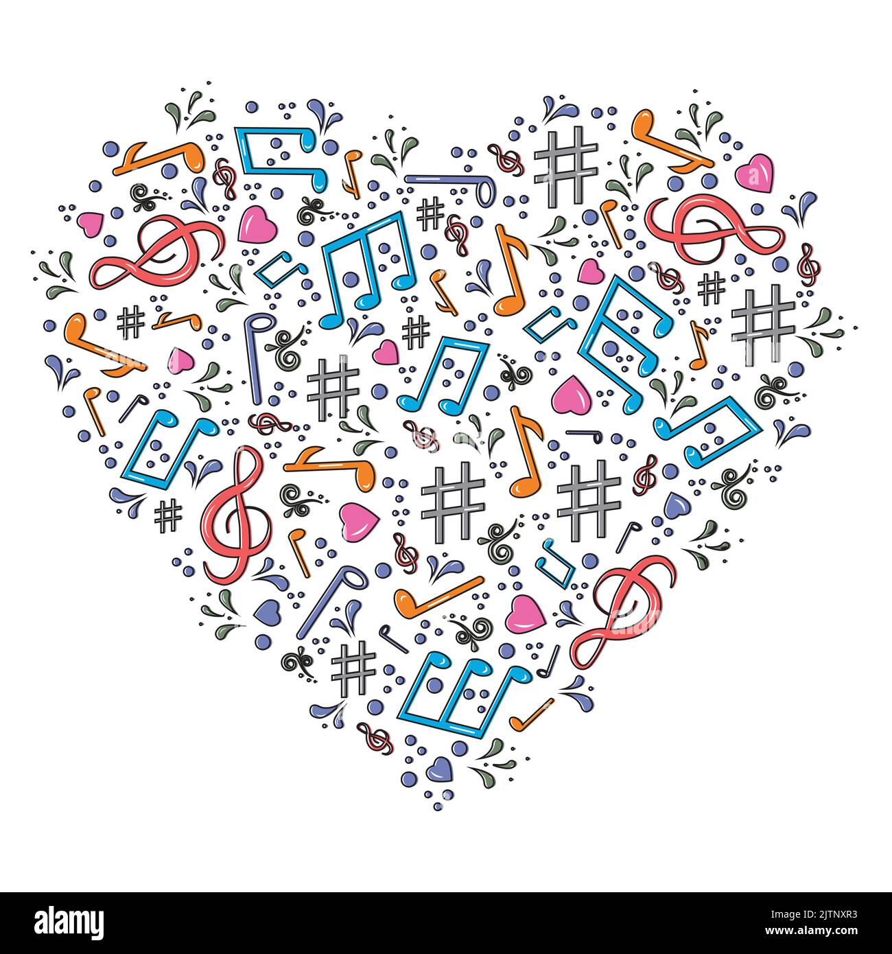 musical notes in the form of a heart icon, love music, hand drawn ...
