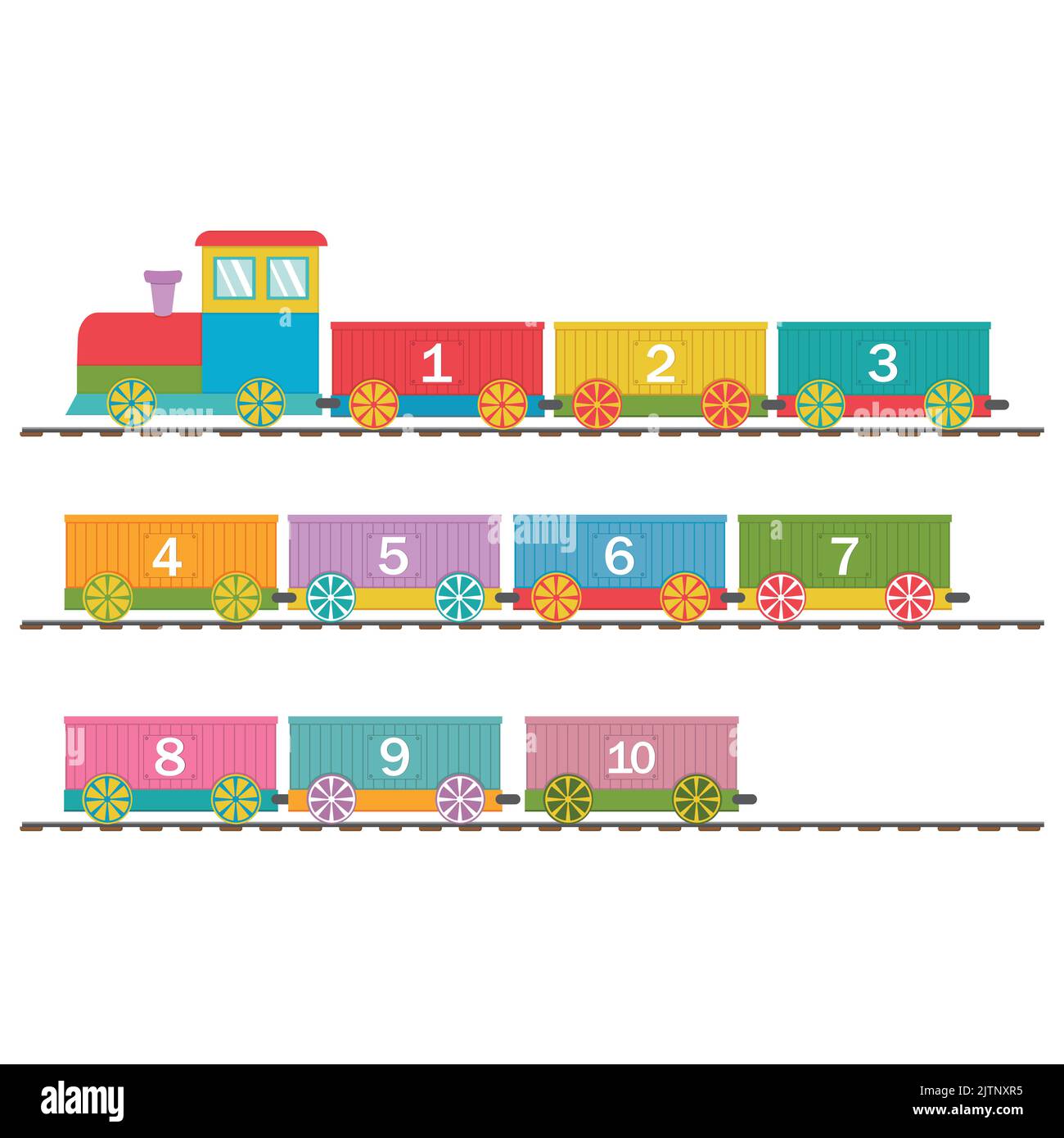 Wooden train with carriages and numbers, back to school, color vector ...