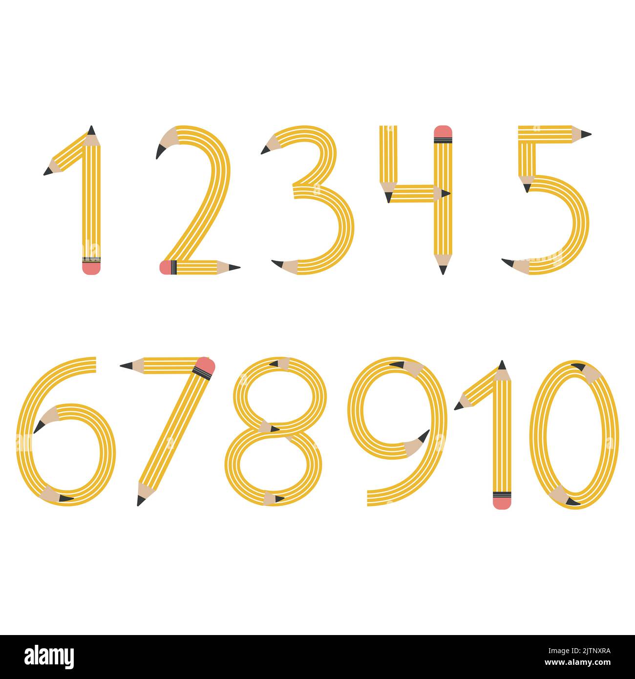 Numbers from yellow simple pencils, vector illustration isolated on a ...