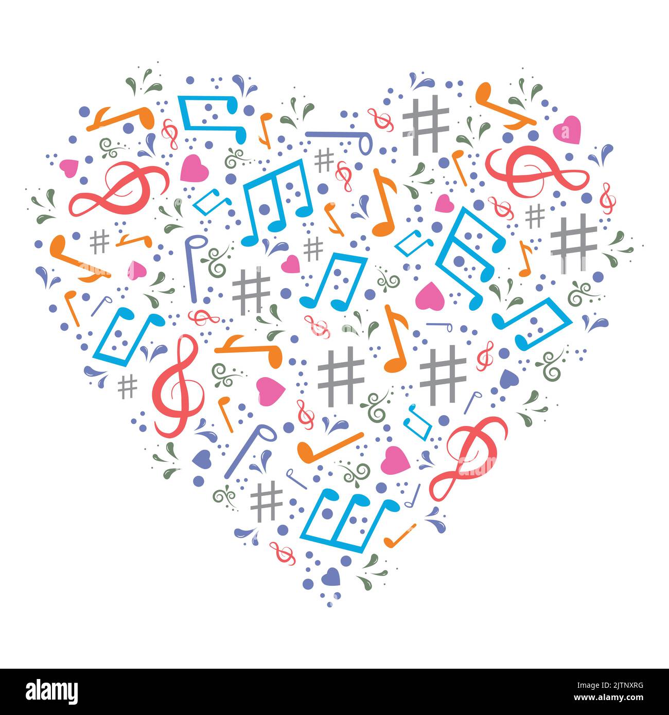 Musical heart with notes, vector isolated illustration Stock Vector ...