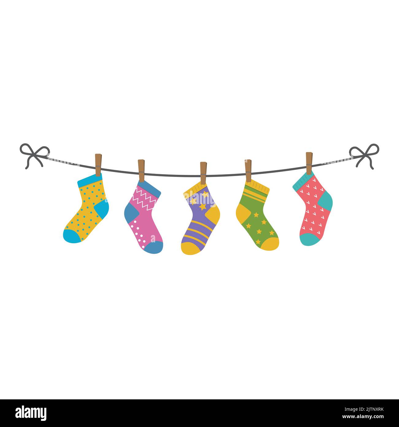 Children's colored socks hanging on a rope, vector isolated ...