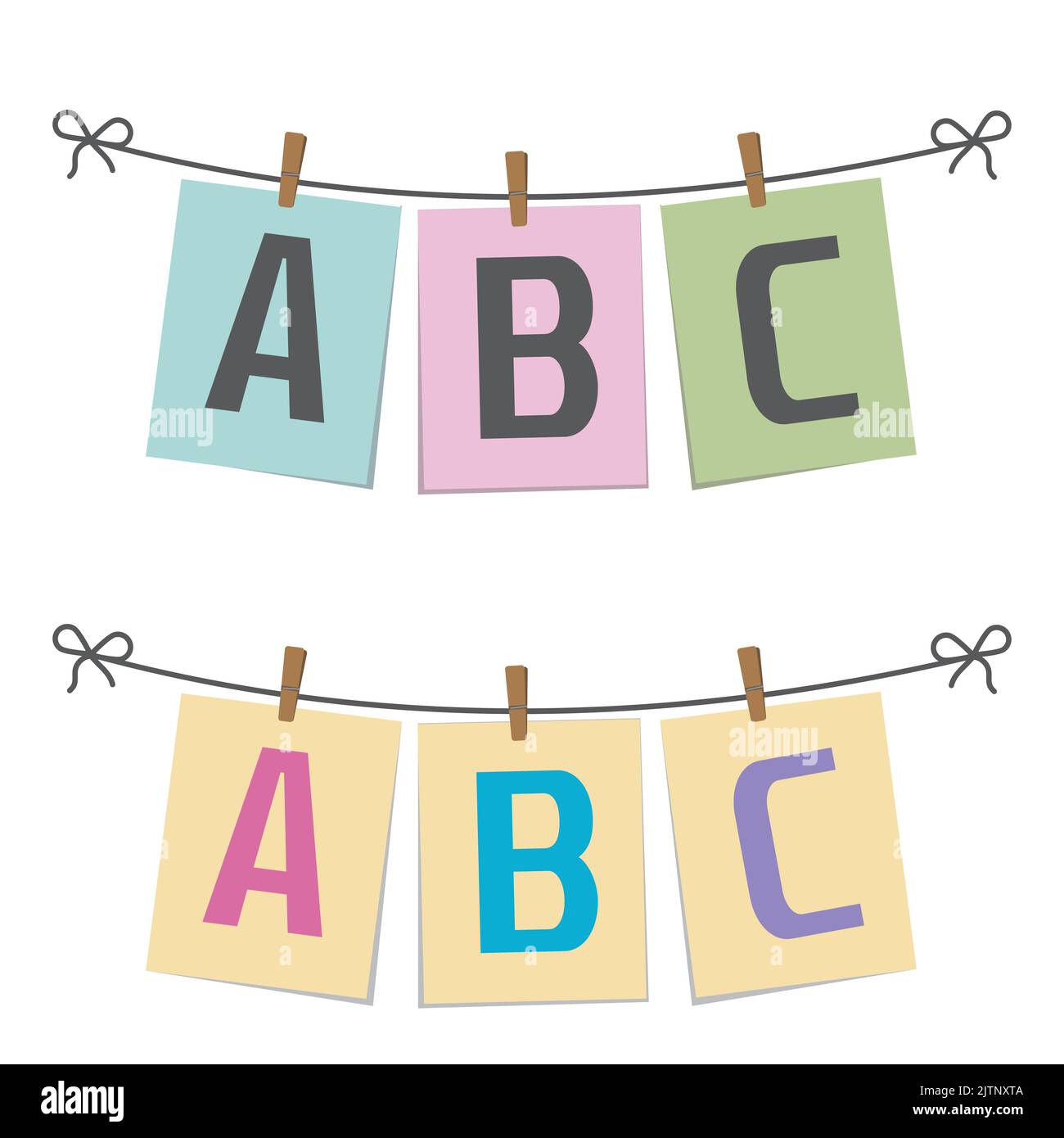ABC letters on paper hanging on a rope, vector isolated illustration ...