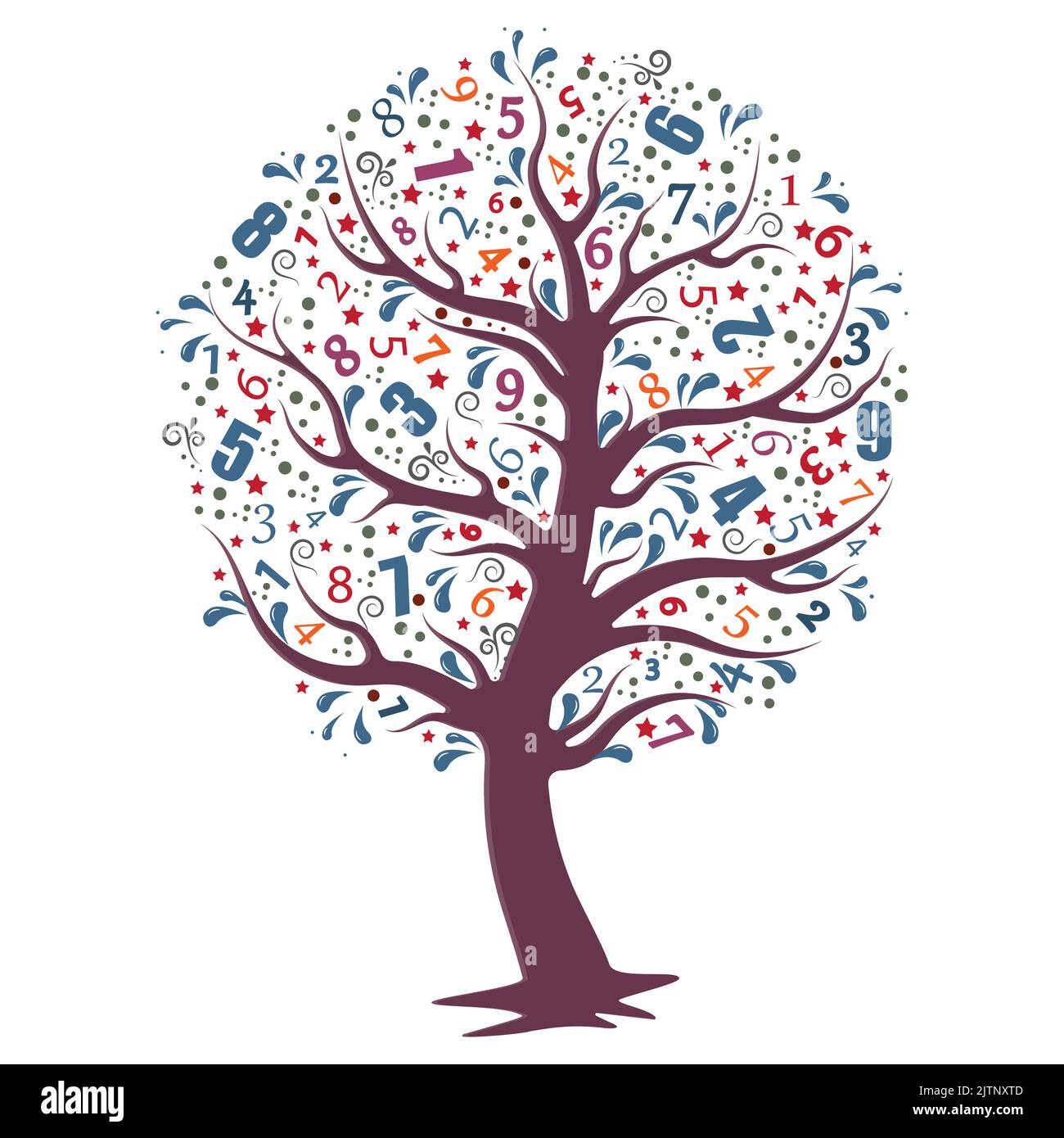 Tree with numbers, color vector illustration, isolated on white ...