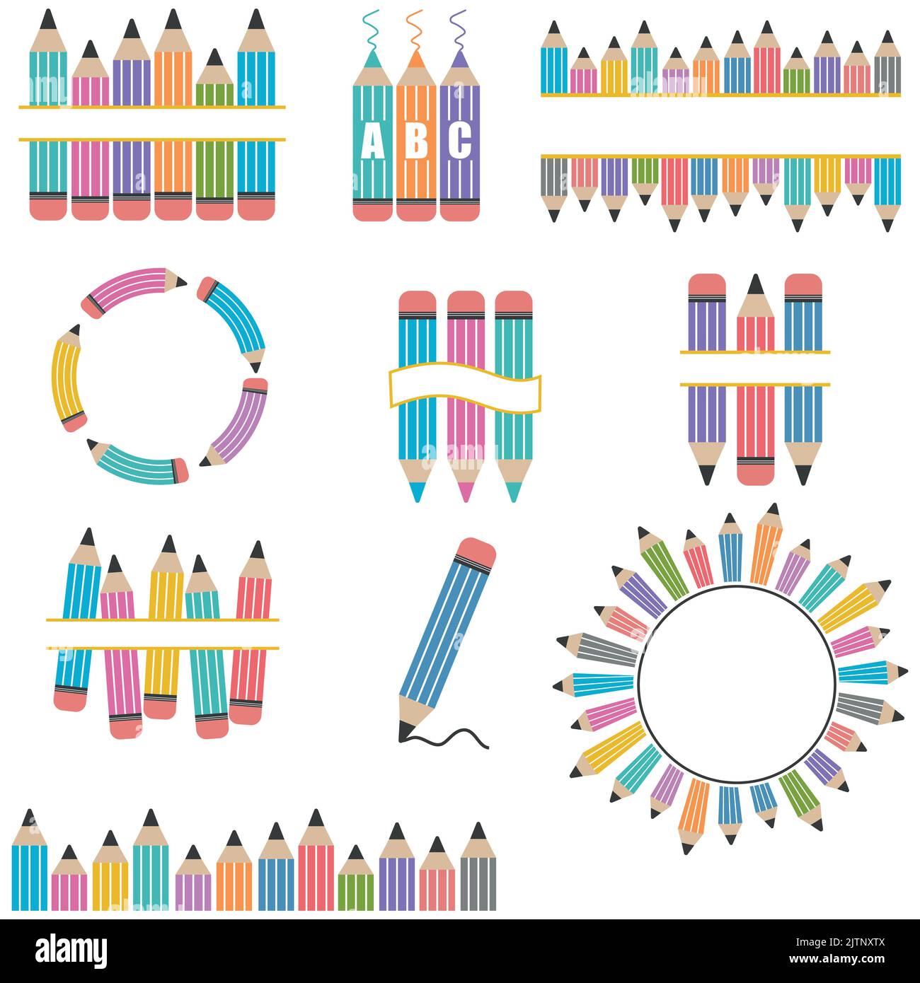 Pencil set with text frame, color vector isolated illustration Stock ...