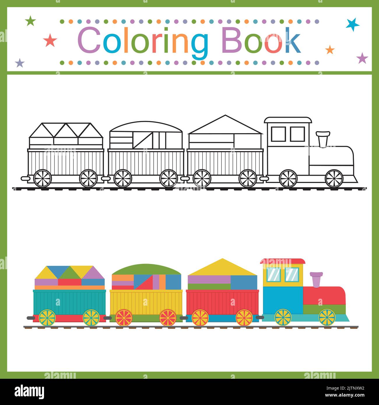 Coloring book for kids train, black contour line, vector isolated ...