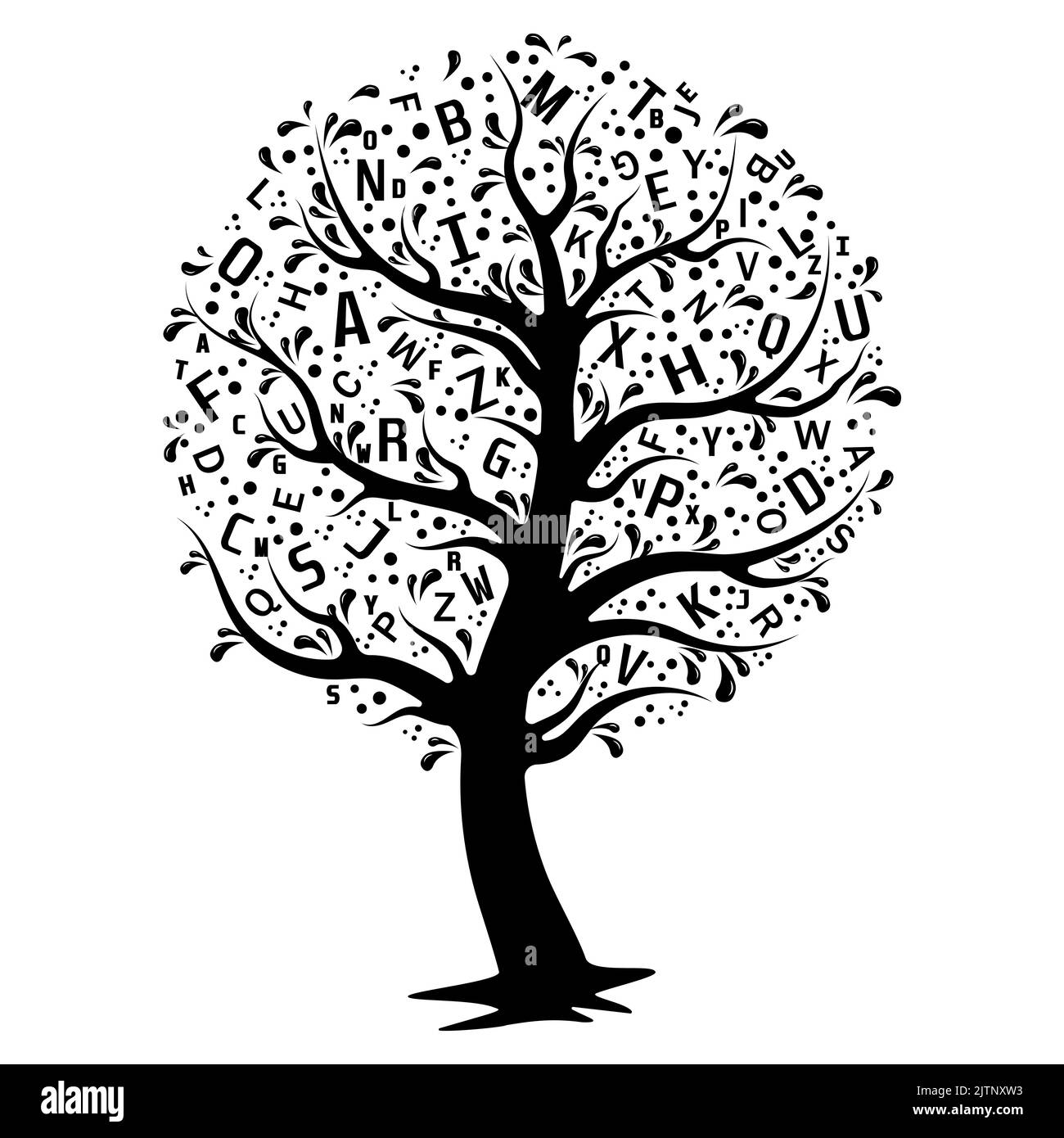Tree with letters, color vector illustration, isolated on white ...