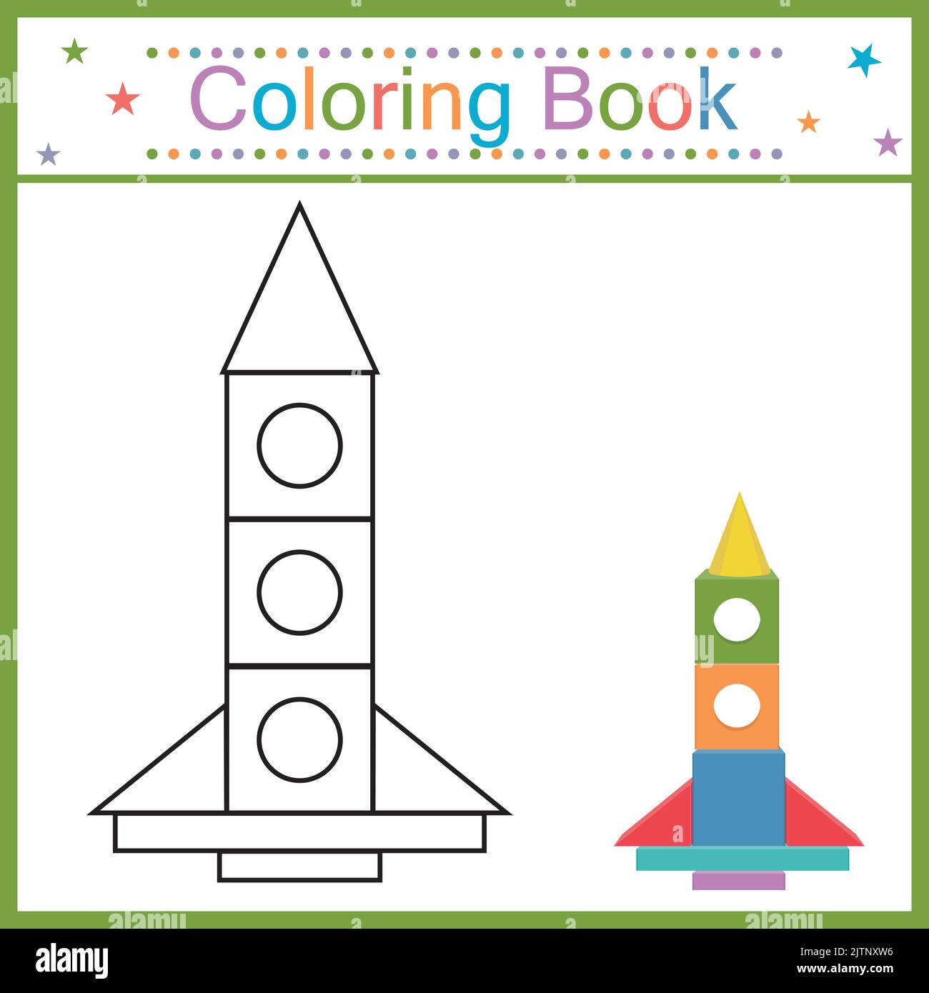 Coloring book for kids rocket, black contour line, vector isolated ...