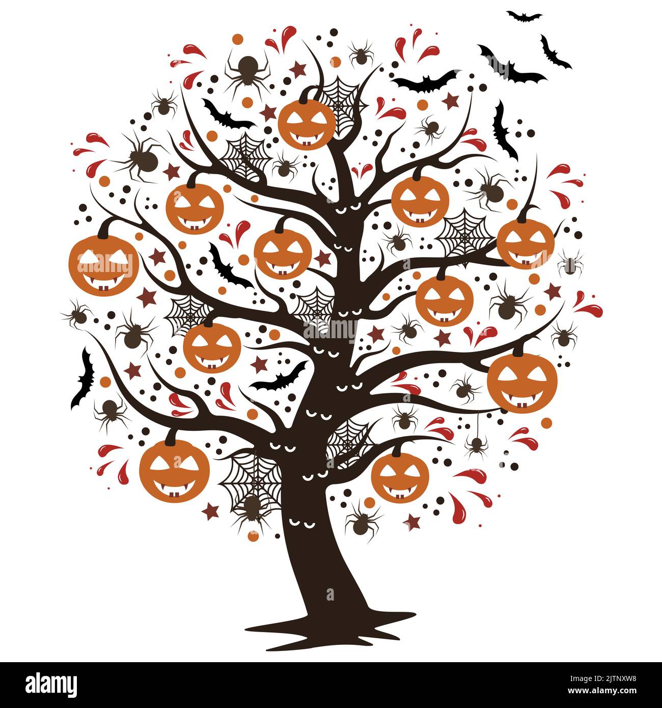 Scary Halloween Tree With Hanging Pumpkin, Vector isolated illustration ...