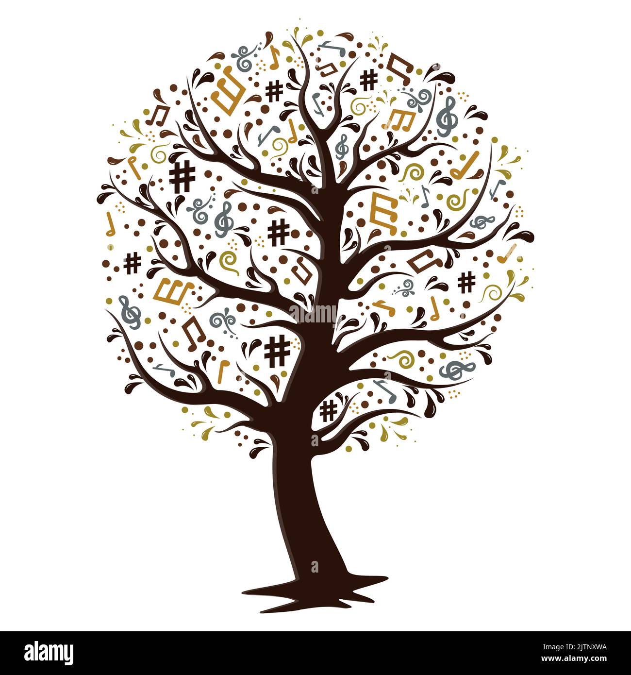 A tree made of musical notes, isolated on a white background ...