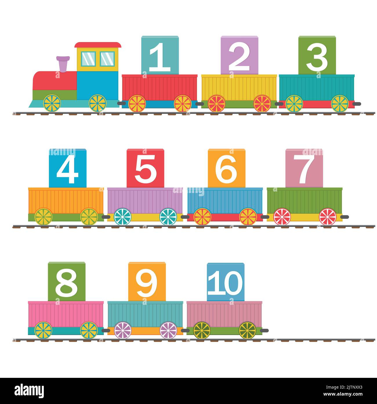 Wooden train with carriages and numbers, back to school, color vector ...