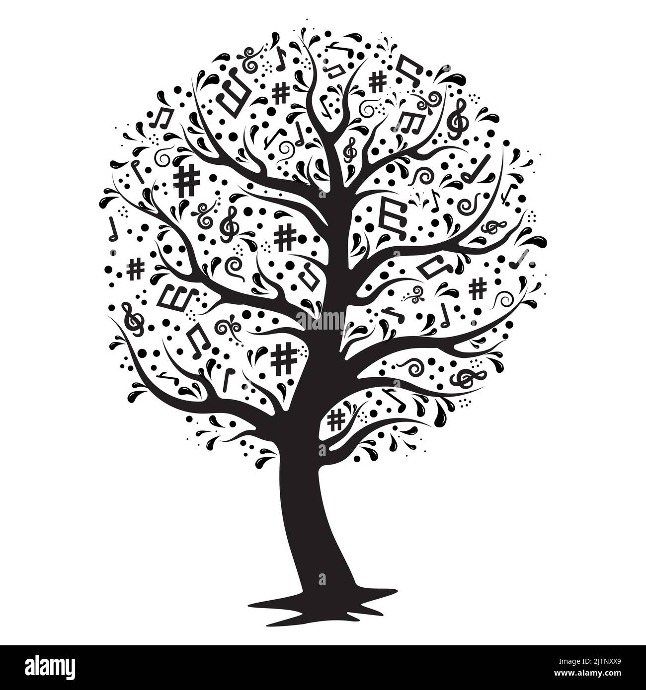 A tree of musical notes isolated on a white background, black ...