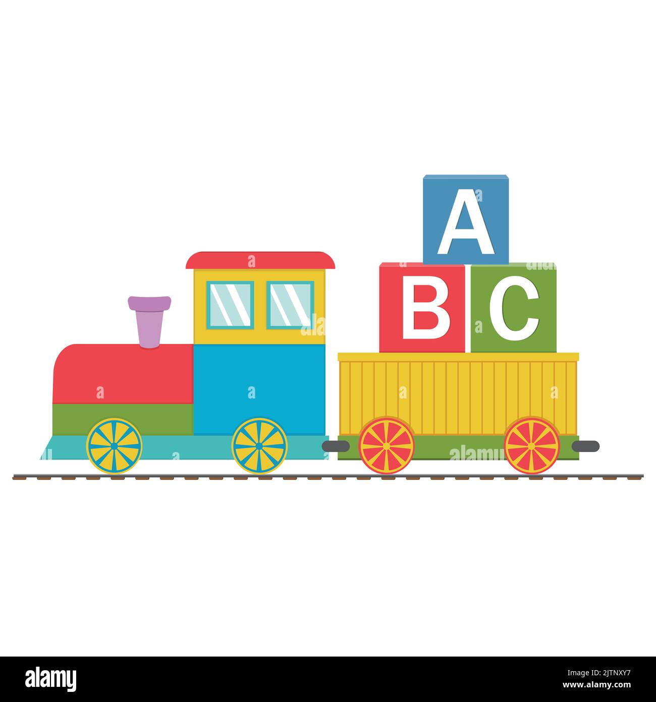 Wooden train with cars and letters ABC, back to school, color vector ...