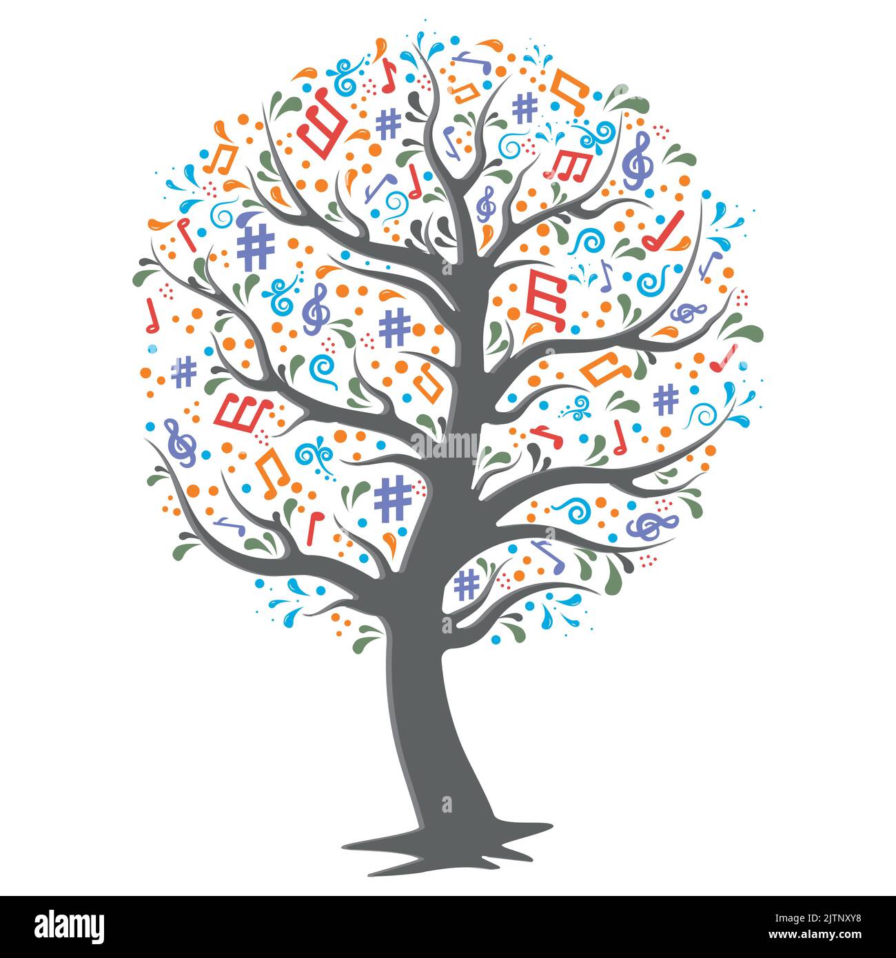 A tree of musical notes isolated on a white background, color vector ...