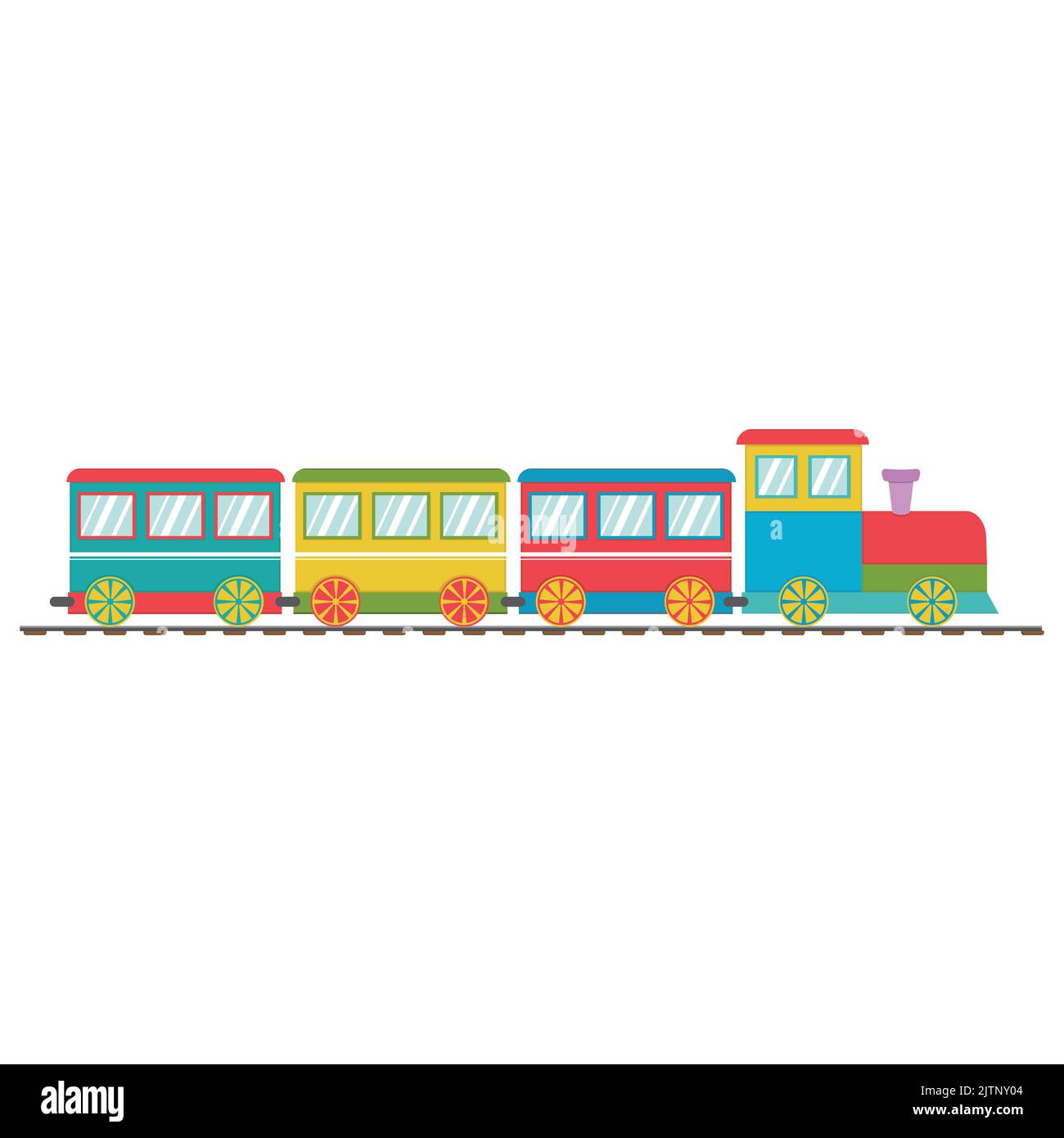 Wooden train with carriages, color vector illustration in flat style ...