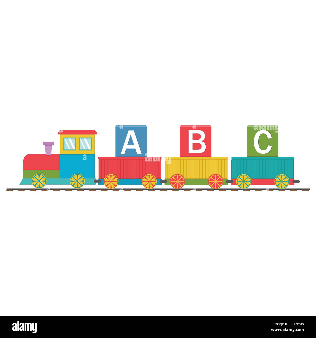 Wooden train with cars and letters ABC, back to school, color vector ...