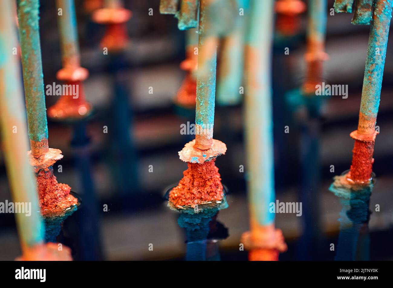 Metal cathodes covered with overgrowth copper powder Stock Photo - Alamy