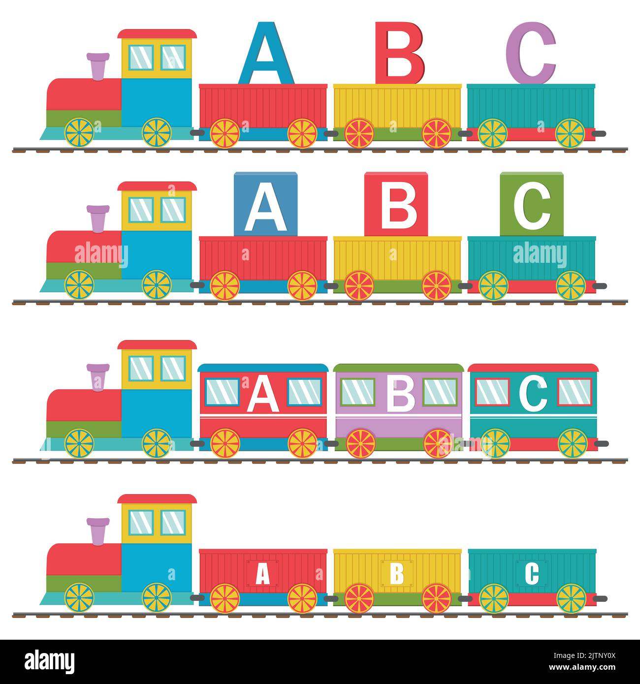 Wooden train with cars and letters ABC, back to school, color vector ...