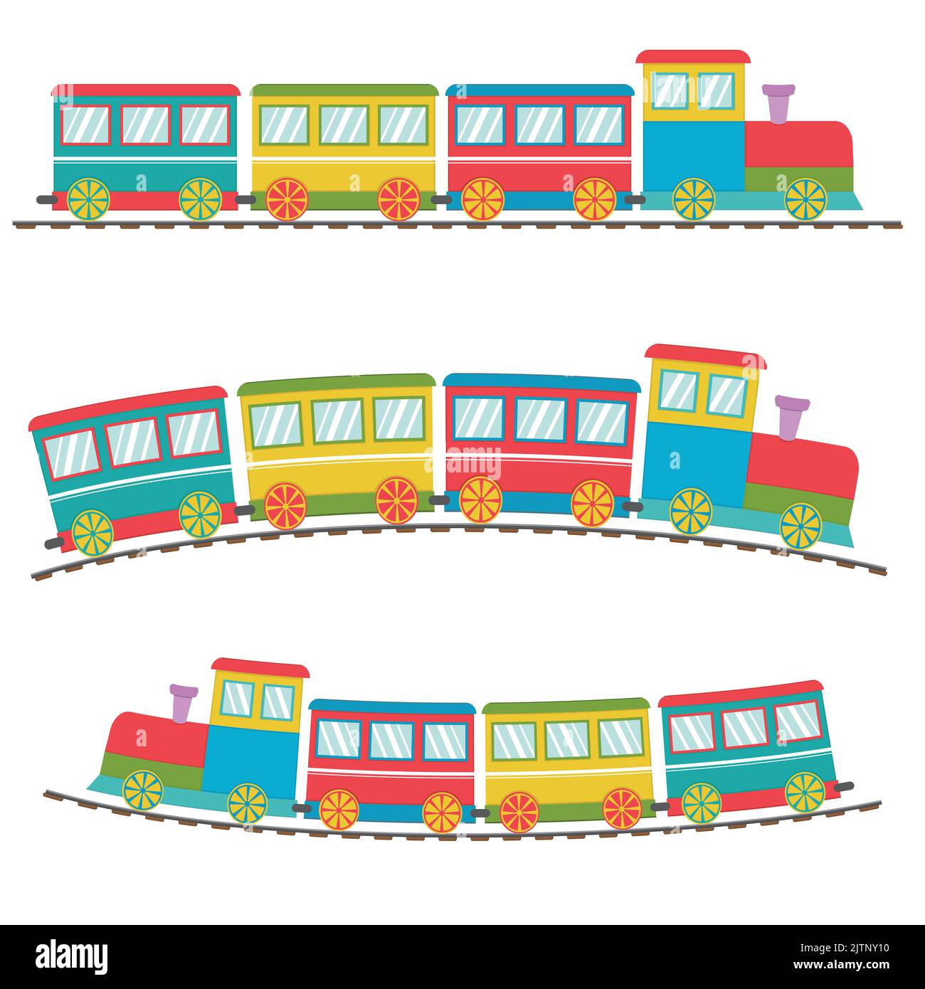 Wooden train with carriages, color vector illustration in flat style ...